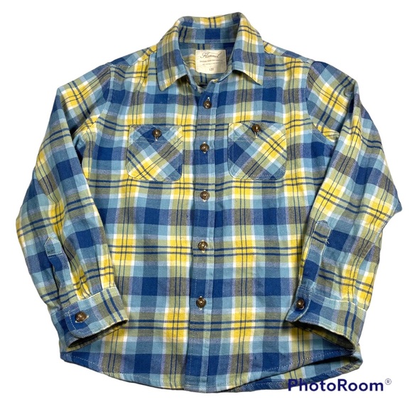 Shirts & Tops | Blue And Yellow Plain Flannel Button Down Shirt Size 5t | Poshmark